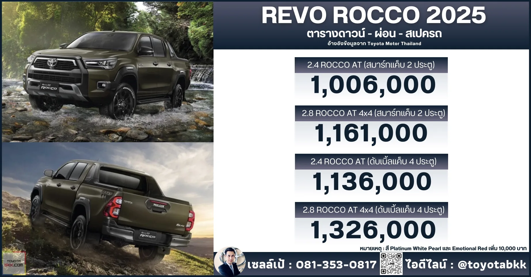 ราคา Revo Rocco 2024 ตารางดาวน์-ผ่อน เทียบรุ่นย่อย